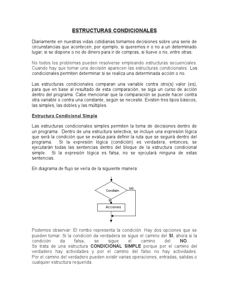 Lectura #8 - Estructuras Condicionales Simples y Dobles | PDF ...