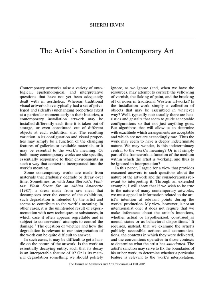 SHERRI IRVIN - The Artist's Sanction in Contemporary Art | PDF ...