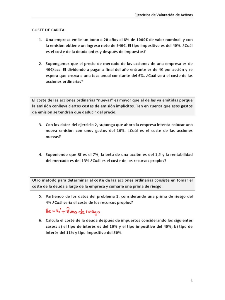 Ejercicios Costo de Capital | PDF | Compartir (Finanzas) | Deuda ... Ejercicios Costo de Capital | PDF | Compartir (Finanzas) | Deuda ...