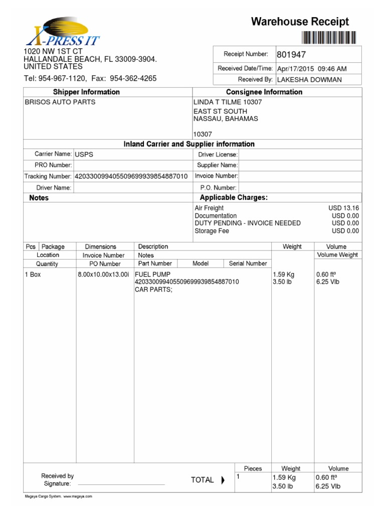 Warehousereceipt - 20984 New-801947 PDF | PDF