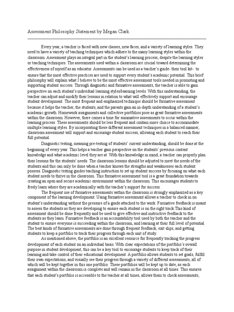 Assessment Philosophy (Edited) | PDF | Educational Assessment | Homework