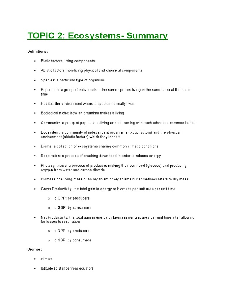 IB ESS: Topic 2 - Ecosystems | PDF | Food Web | Primary Production