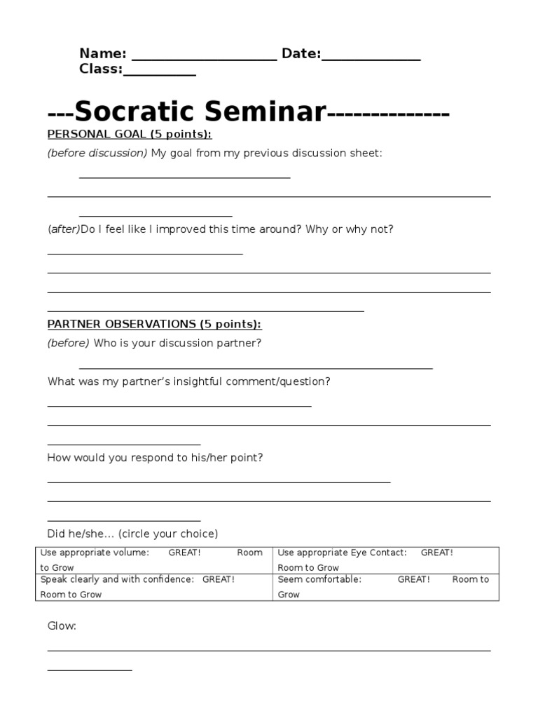 Socratic Seminar Preparation Worksheet | PDF | Cognition | Behavior ...