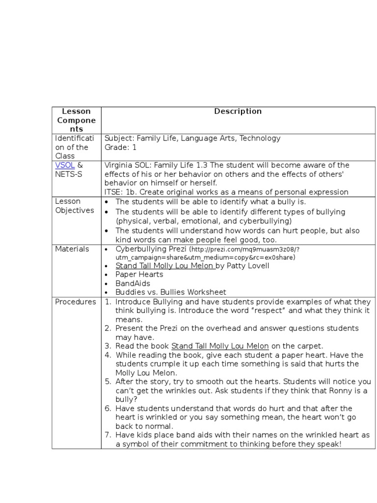Bullying Awareness Lesson for Grade 1 | PDF | Science & Mathematics