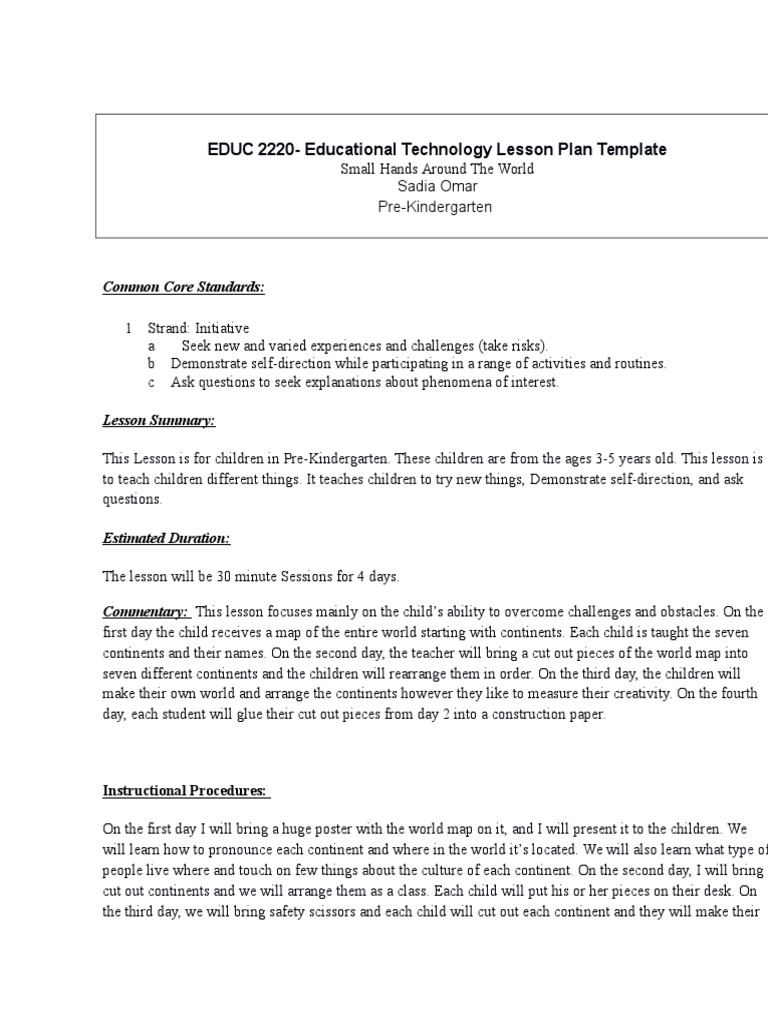EDUC 2220-Educational Technology Lesson Plan Template: Common Core ...