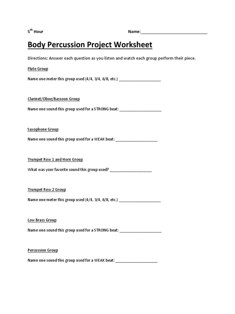 Body Percussion Project Worksheet | PDF