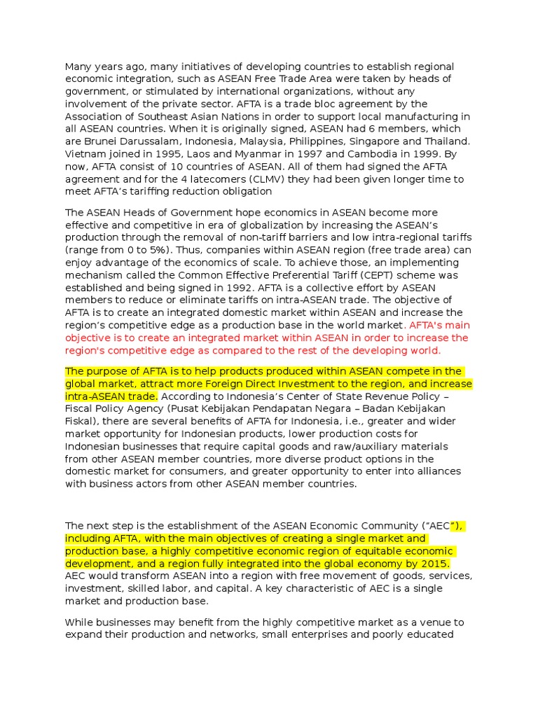 AFTA's Main Objective Is To Create An Integrated Market Within ASEAN in ...