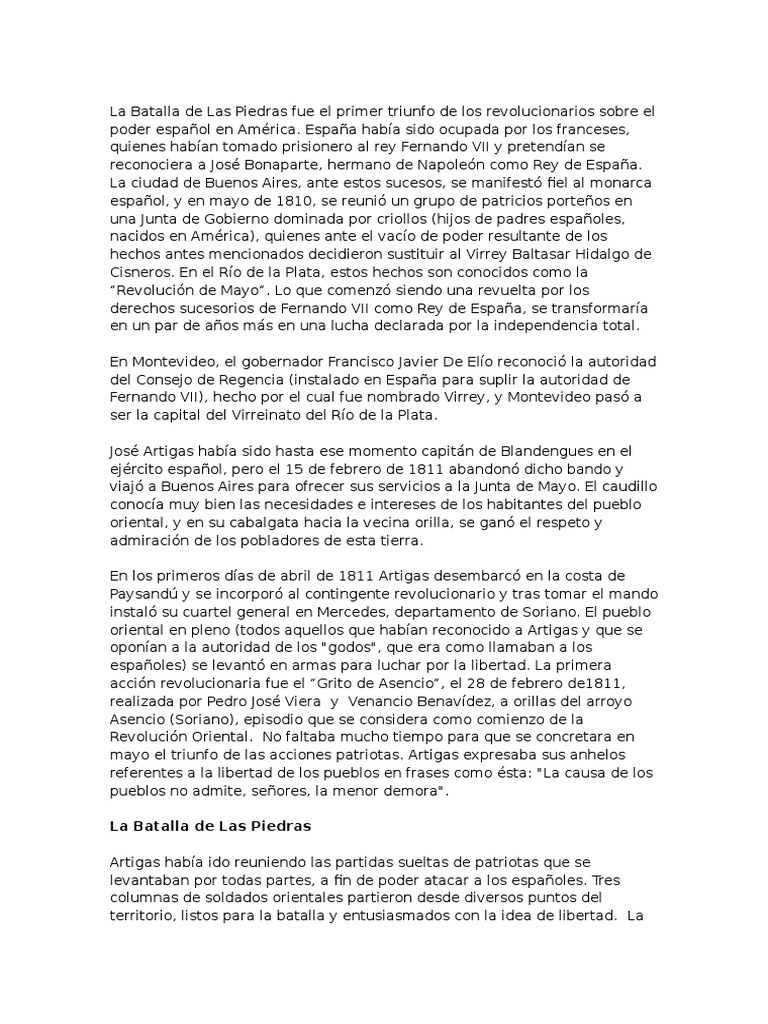 La Batalla de Las Piedras | PDF | Conflictos del segundo milenio | Militar