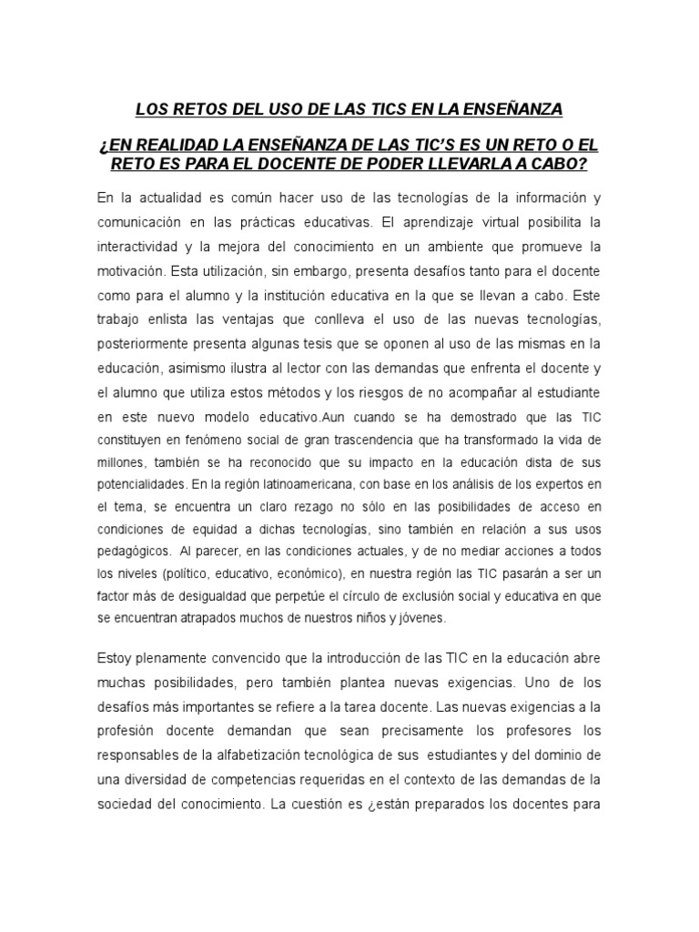Los retos del uso de las TIC en la enseñanza: Preparando a docentes ...