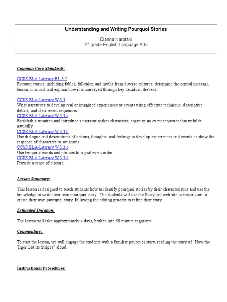 Understanding and Writing Pourquoi Stories | PDF | Narrative | Fable