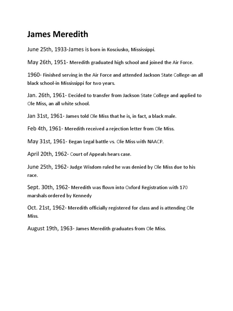 James Meredith's Birth and Milestones | PDF