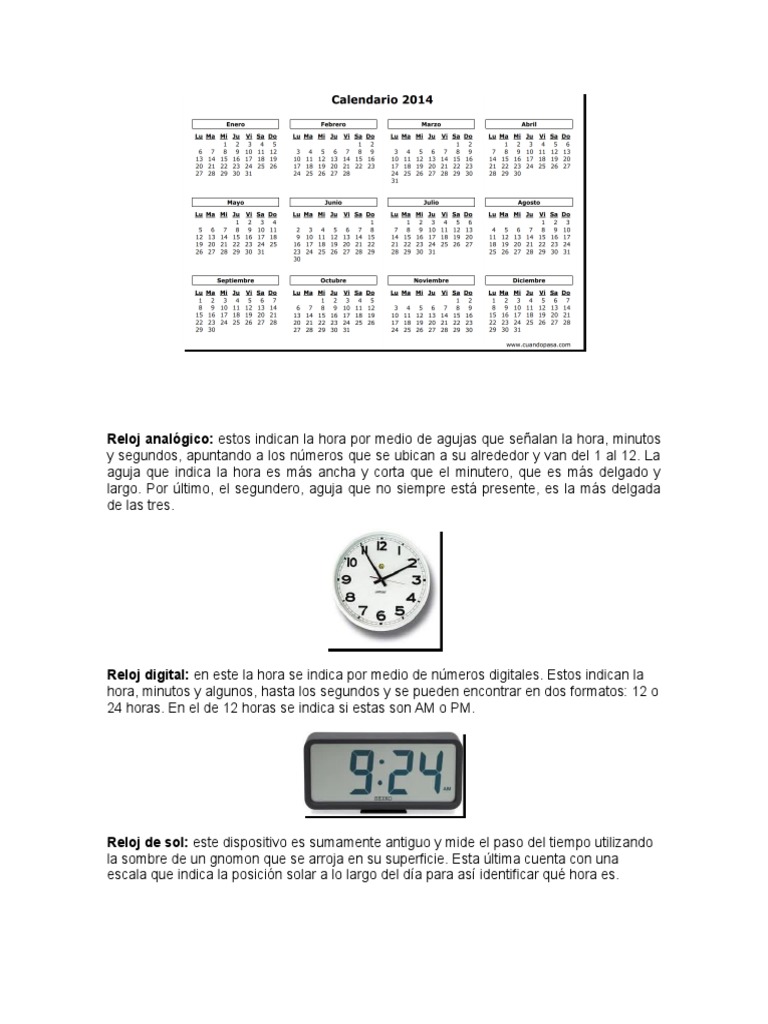 Partes y tipos de reloj analógico | PDF