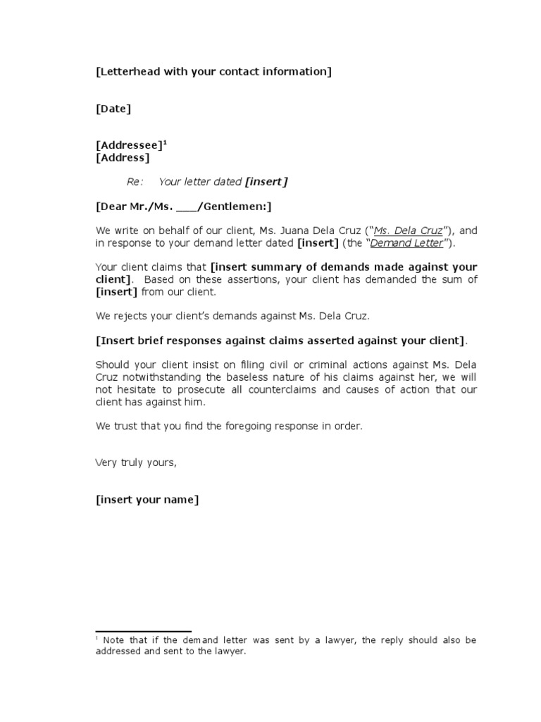 Reply To Demand Letter | PDF