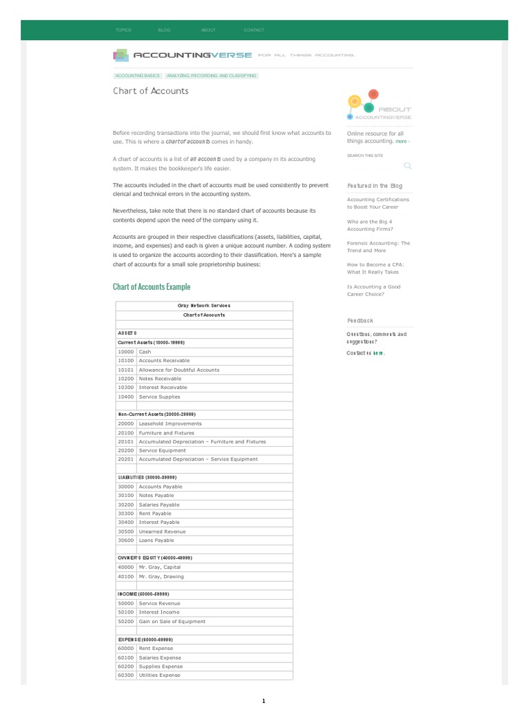 Chart of Accounts - Example and Explanation | PDF | Expense | Accounting