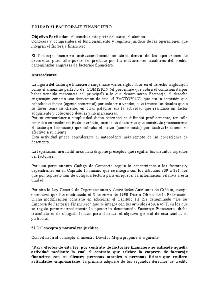 Factoraje Financiero: Conceptos Clave | PDF | Factoring (Finanzas) | Bancos