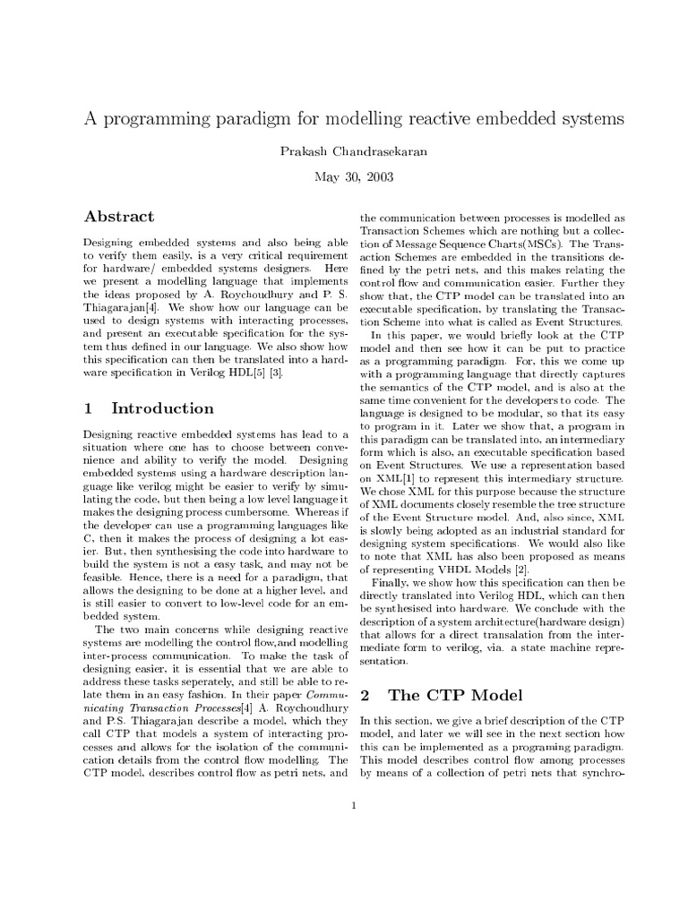 A Programming Paradigm For Modelling Rea Tive Embedded Systems | PDF ...