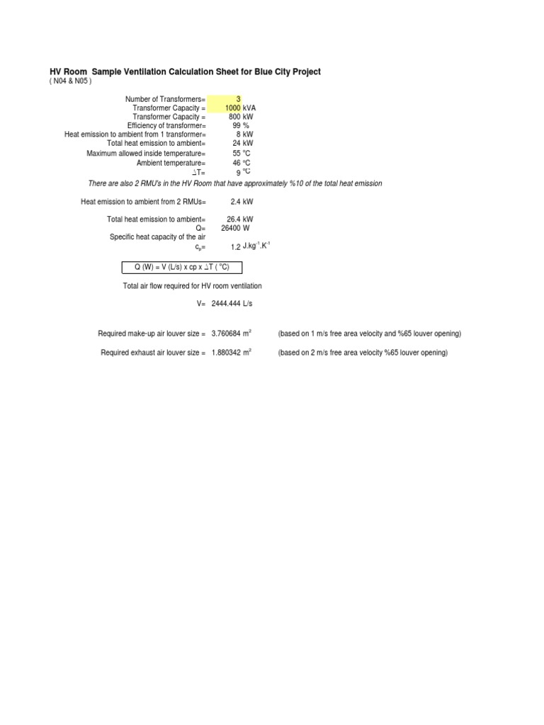 HV Room Vent Calculations | PDF | Science & Mathematics