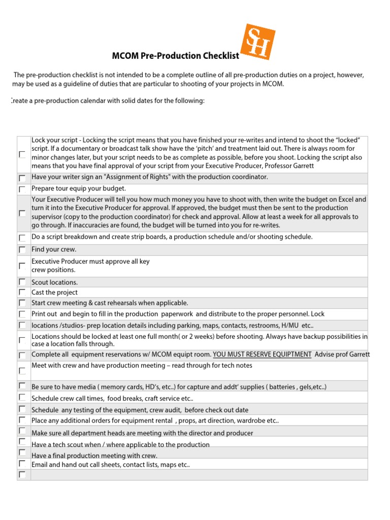 Pre-Production Checklist: Guiding the Planning and Preparation for an ...