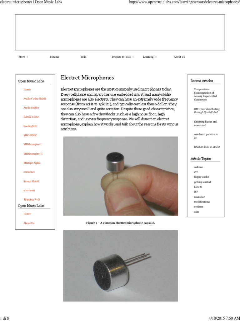 Electret Microphones | PDF | Field Effect Transistor | Microphone