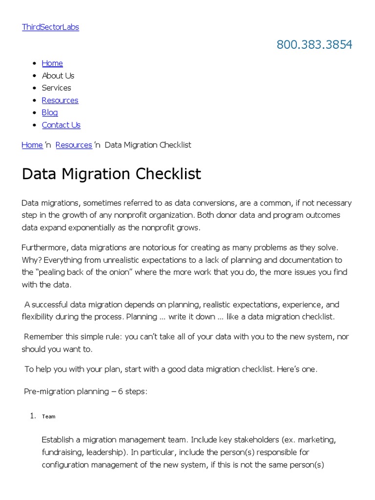Data Migration Checklist - ThirdSectorLabs | Download Free PDF ...