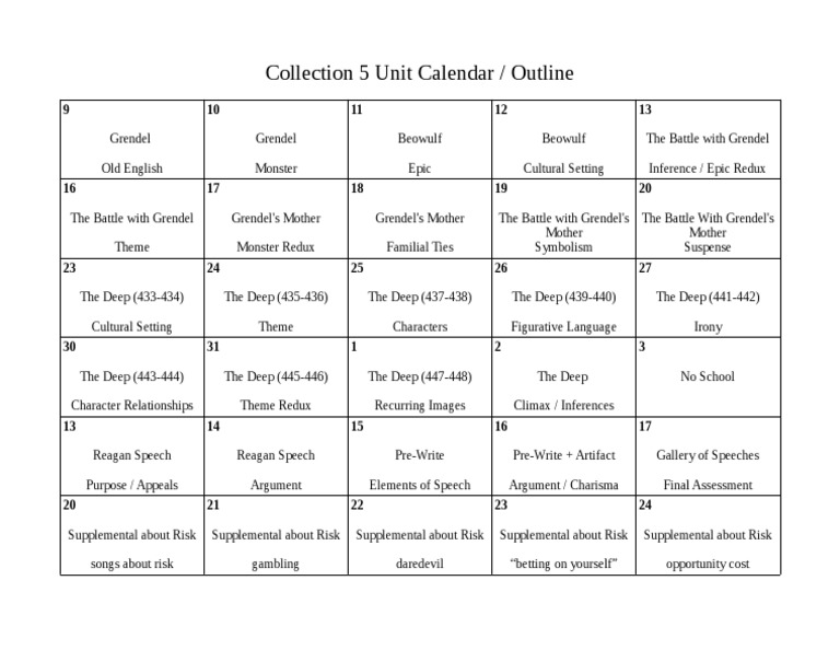 Unit Calendar & Outline | PDF | Language Arts & Discipline | Foreign ...