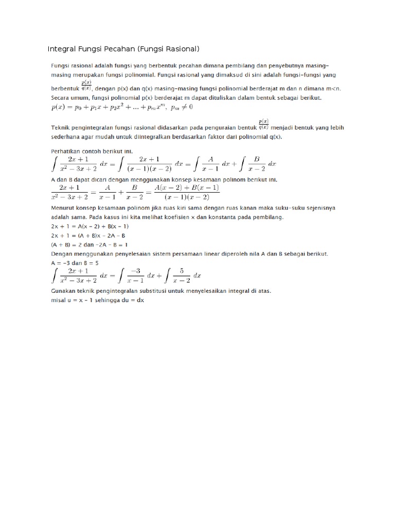 Integral Fungsi Pecahan (Rasional | PDF | Metode & Bahan Ajar | Komputer