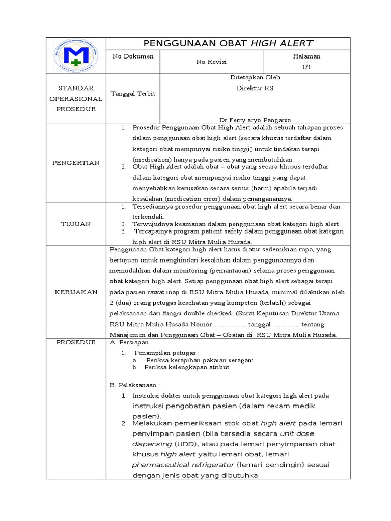 Spo Penggunaan Obat High Alert | PDF