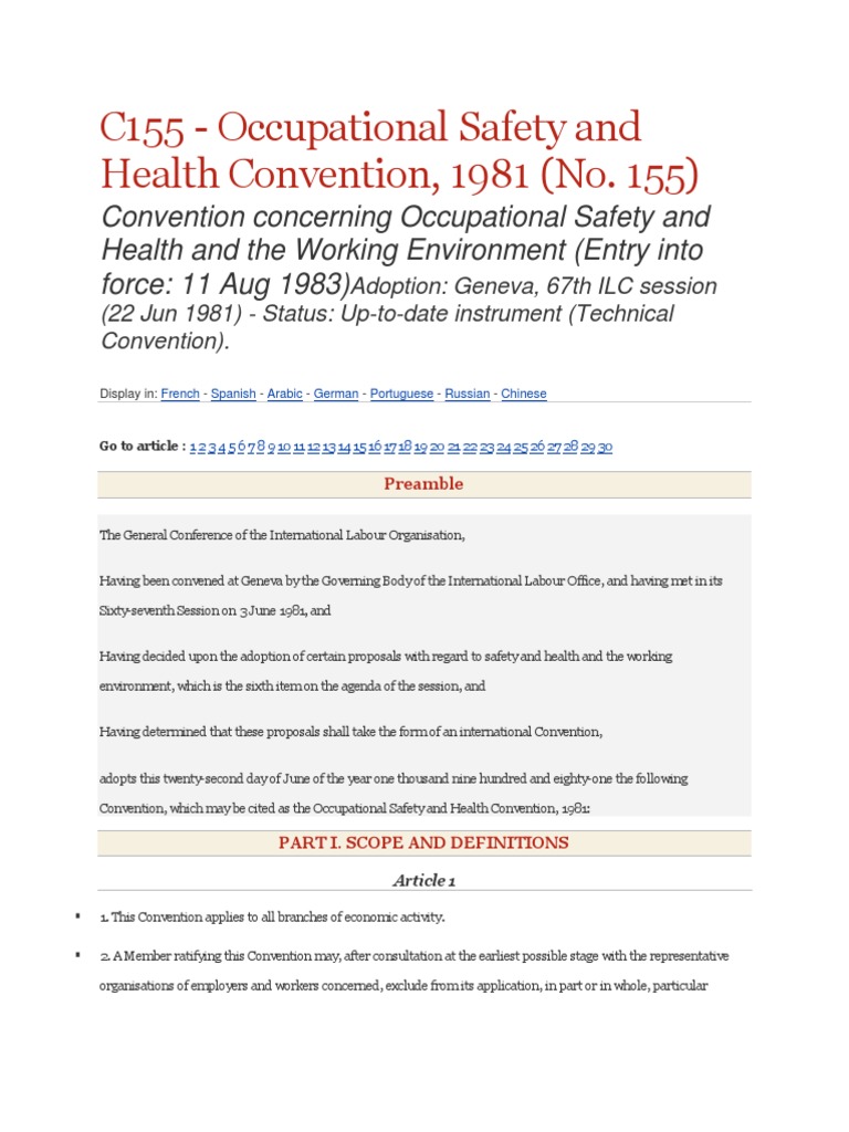 ILO C155: Occupational Safety Overview | PDF | International Labour ...