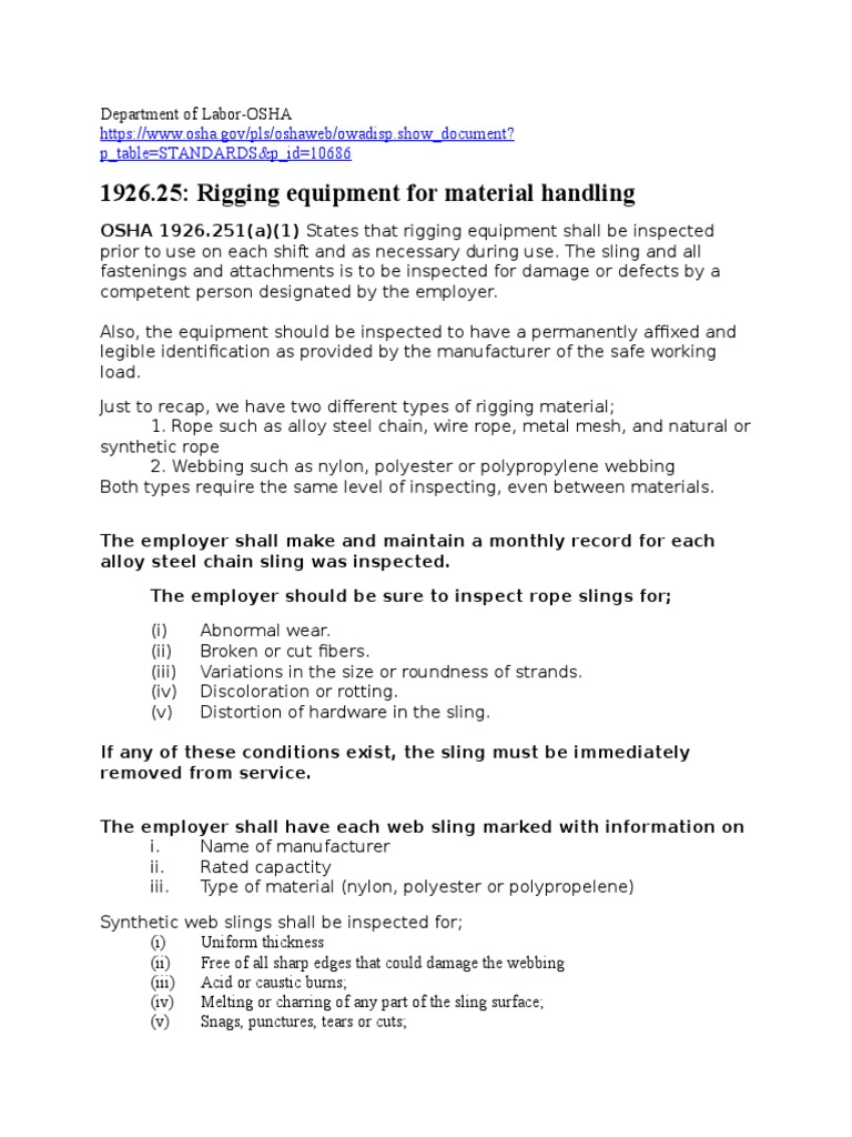 1926.25: Rigging Equipment For Material Handling: P - Table STANDARDS&p ...