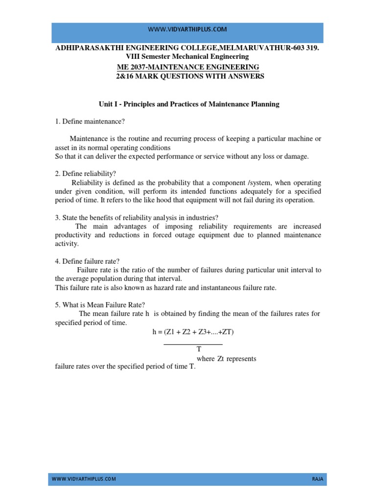 ME2037 Maintenance Engineering | PDF | Reliability Engineering ...