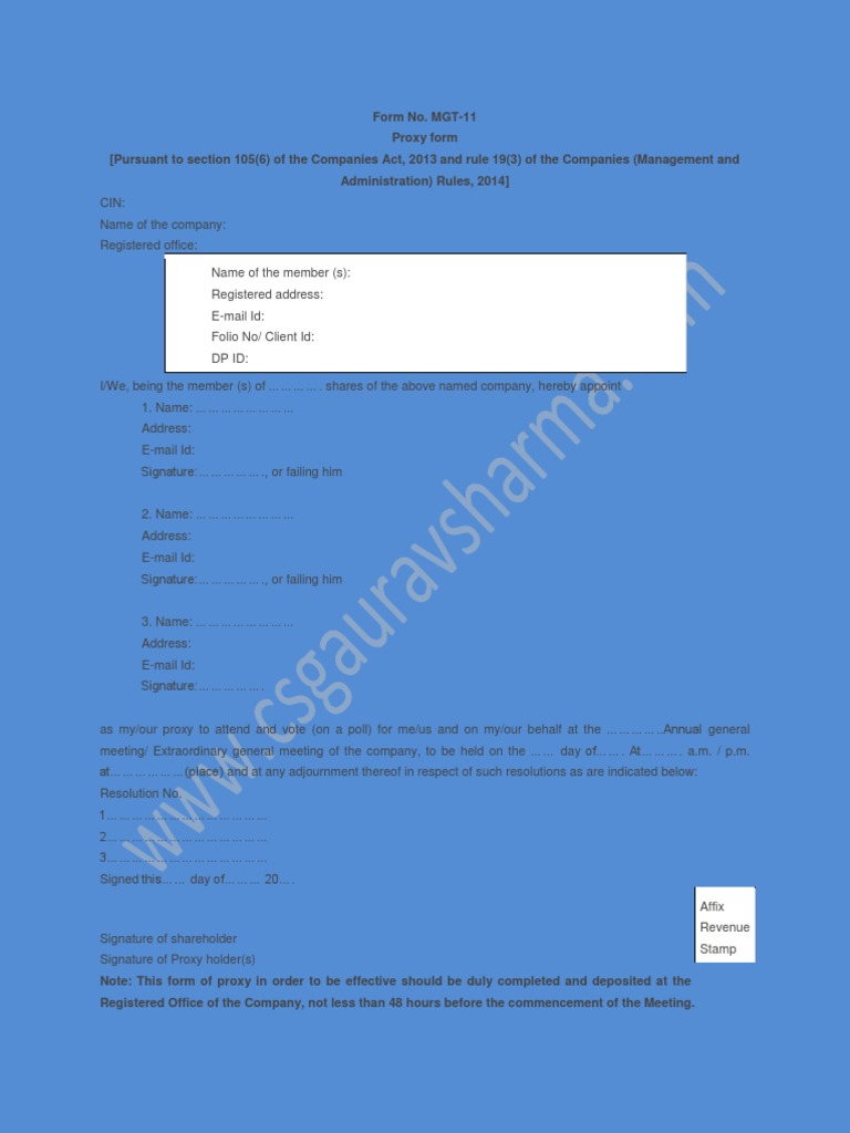 Format Form MGT-11 Proxy Form | PDF | Proxy Voting | Political Events