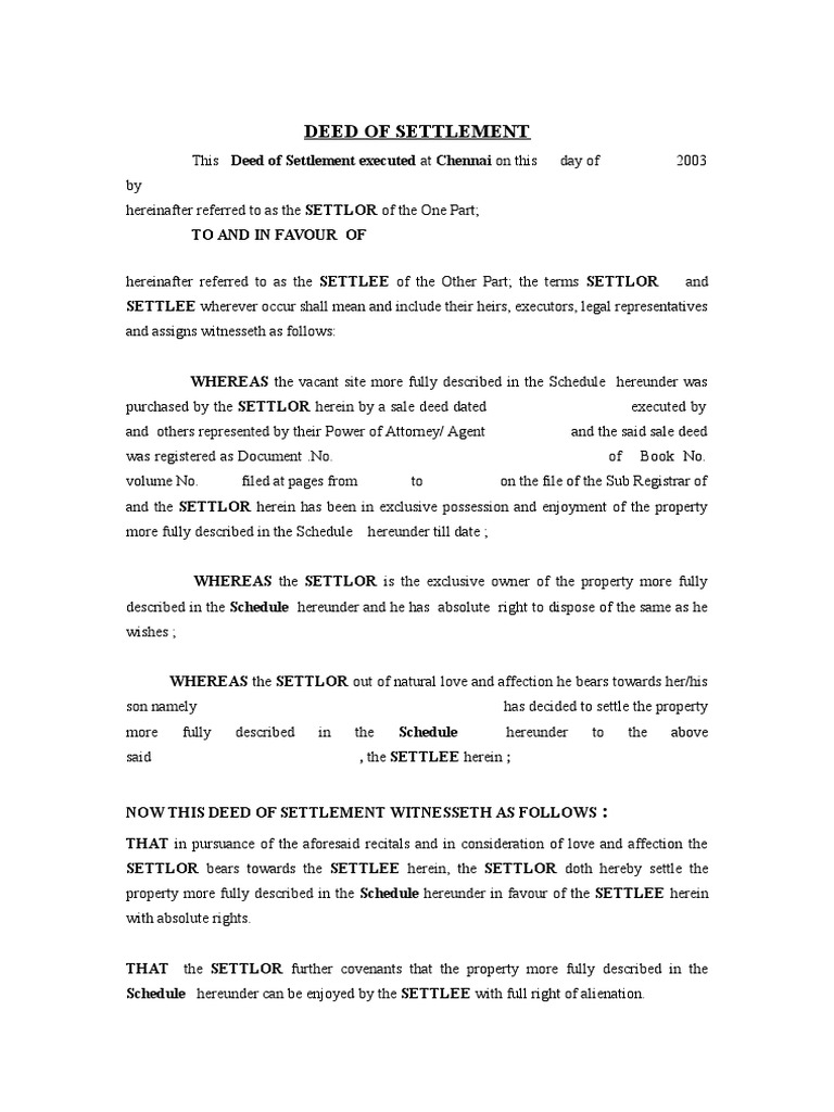 Deed of Settlement | PDF | Deed | Mortgage Law