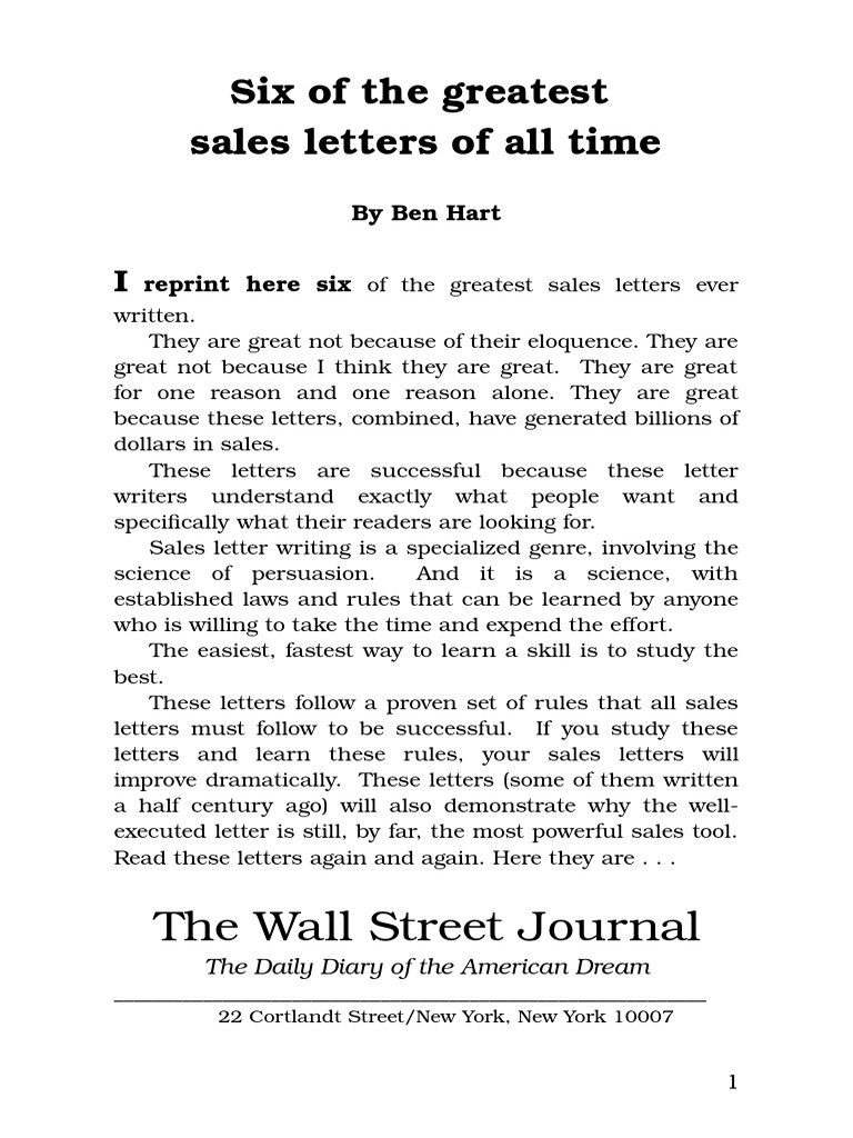 Six of The Greatest Sales Letters Ever Written 11-10-05 | PDF ...