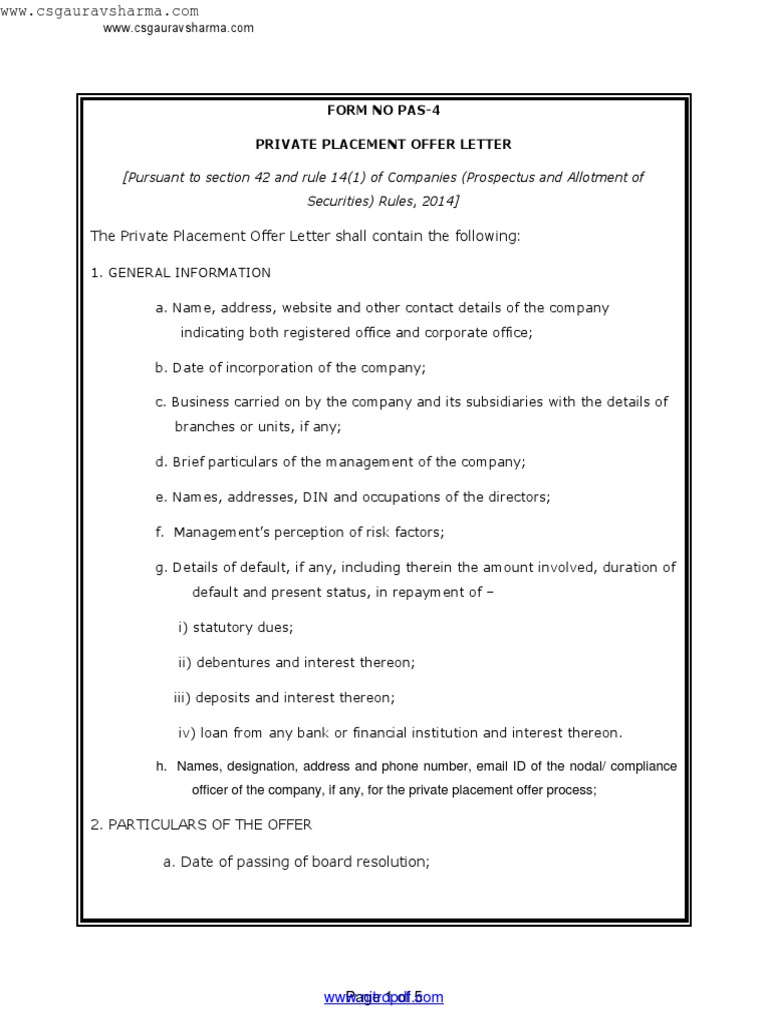 Form Pas 4 Private Placement Format | Board Of Directors | Securities ...
