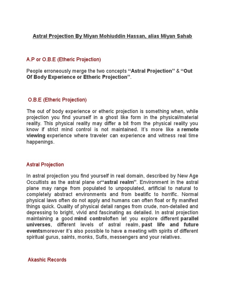 Astral Projection By: A.P or O.B.E (Etheric Projection) | PDF | Chakra ...
