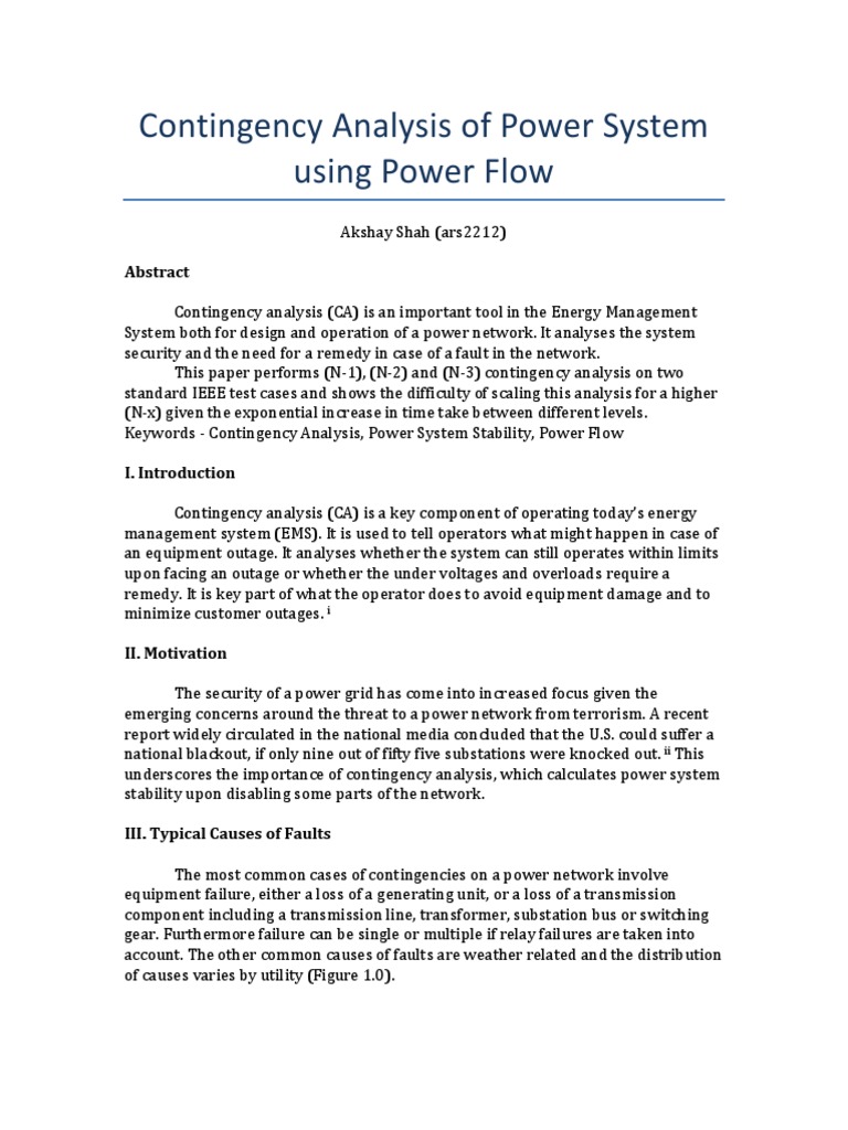 Contingency Analysis of Power System Using Power Flow | PDF ...