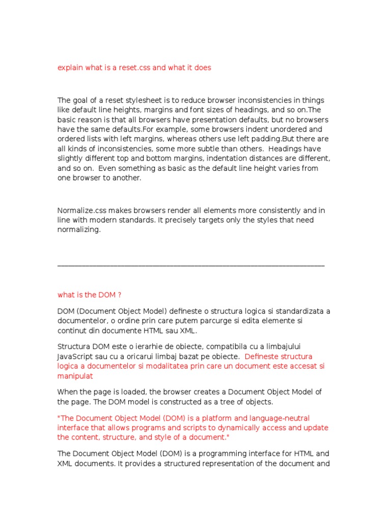 Intrebari Interviu | PDF | Document Object Model | Cascading Style Sheets