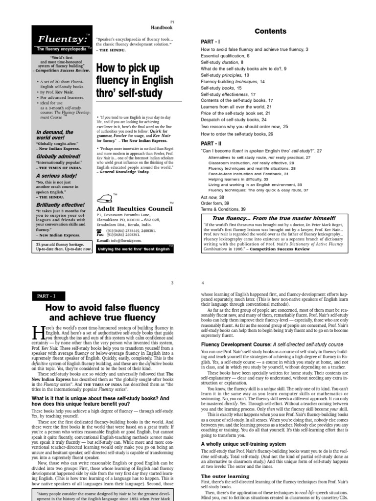 How To Pick Up Fluency in English Thro' Self-Study: Fluentzy | Download Free PDF | English ...