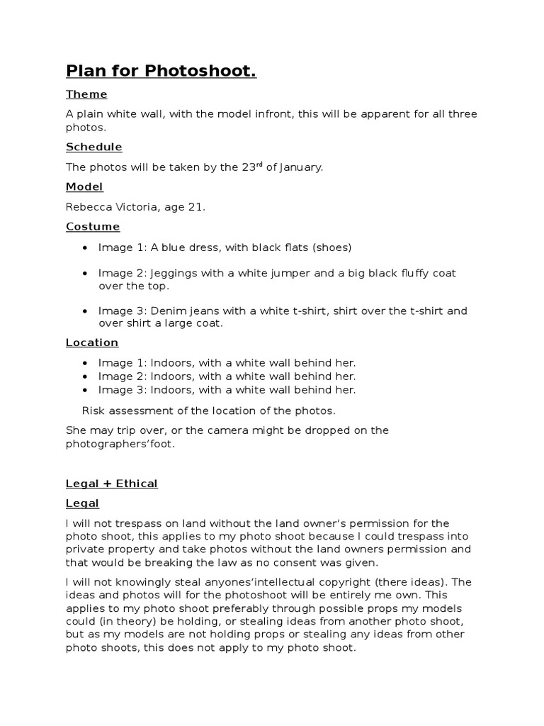 Plan For Photoshoot | PDF