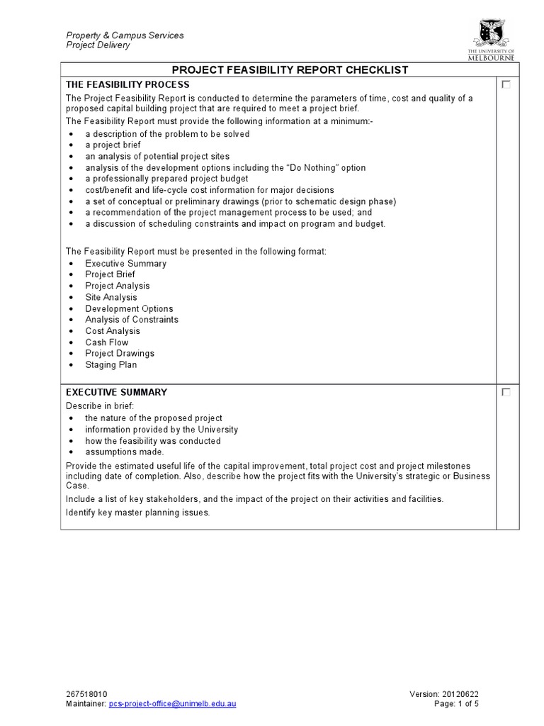 Project Feasibility Study Checklist | PDF | Feasibility Study | Project Management