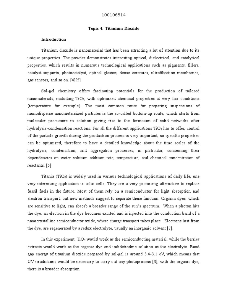 Report Topic 4 - Titanium Dioxide | PDF | Titanium Dioxide | Nanomaterials