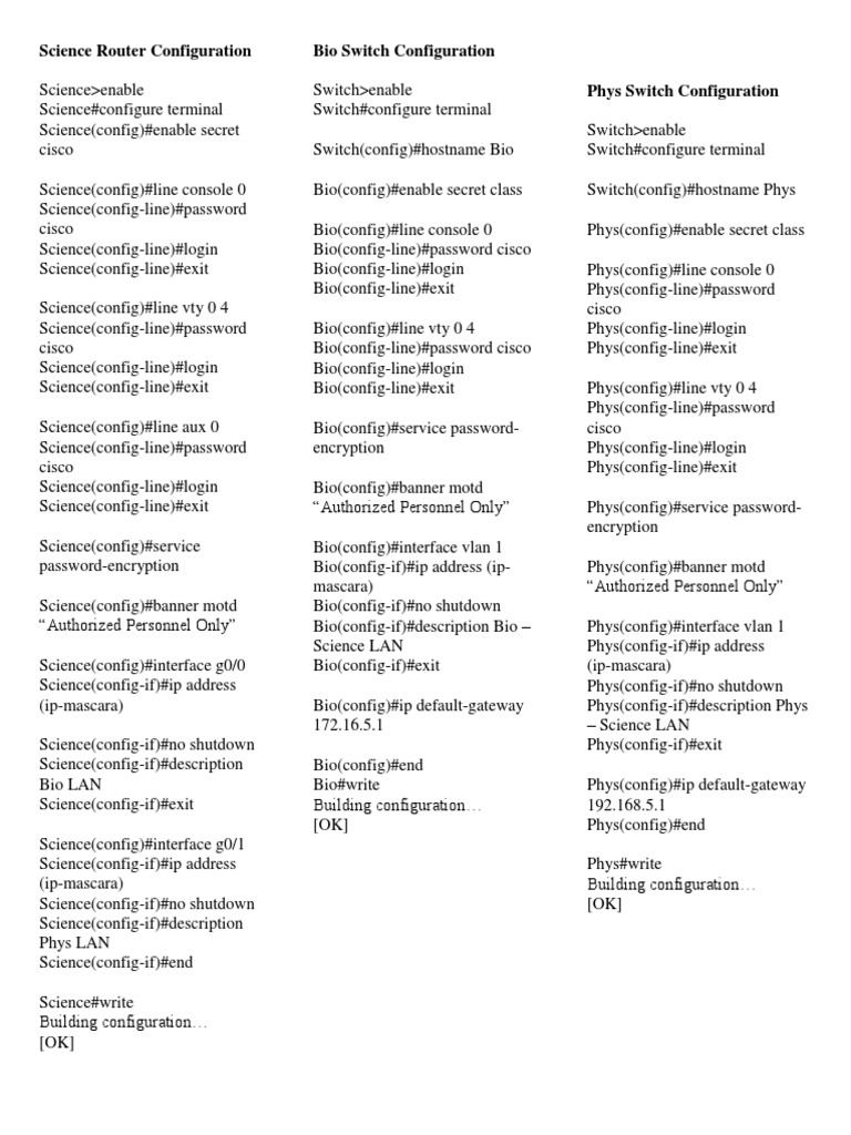Science and Bio Switch Configurations | PDF