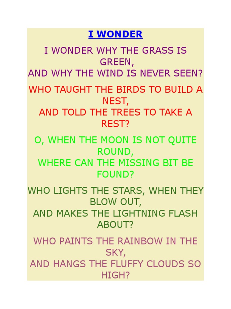 I WONDER | Rhyme | Poetry | Free 30-day Trial | Scribd