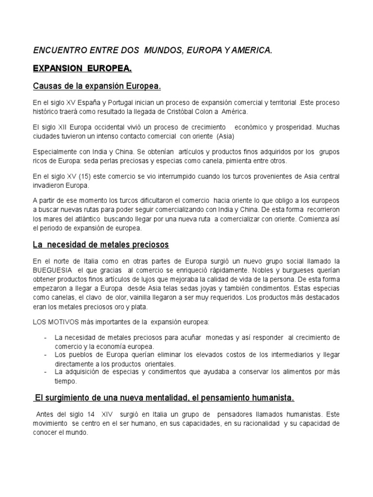 Resumen de La Expansion Europea 5to Basico. ENCUENTRO ENTRE DOS MUNDOS | PDF | Francisco Pizarro ...