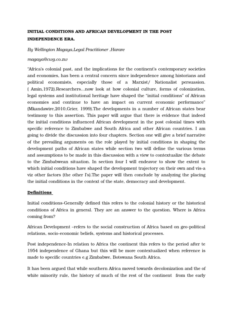 Initial Conditions and African Development On The Post Colonial Era ...