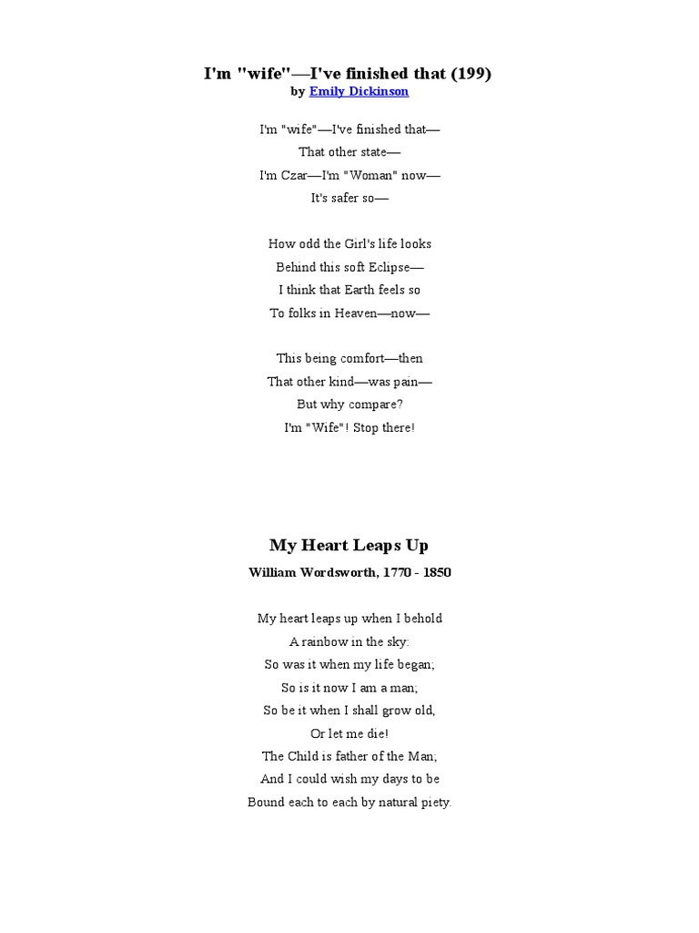 I'm "Wife"-I've Finished That (199) : Emily Dickinson | PDF