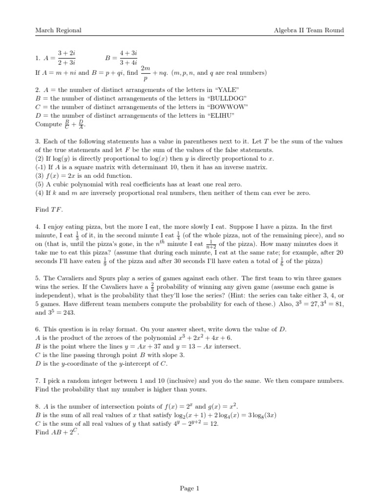 C Marchregionalalgebra2teamcondensed | Download Free PDF | Integer ...