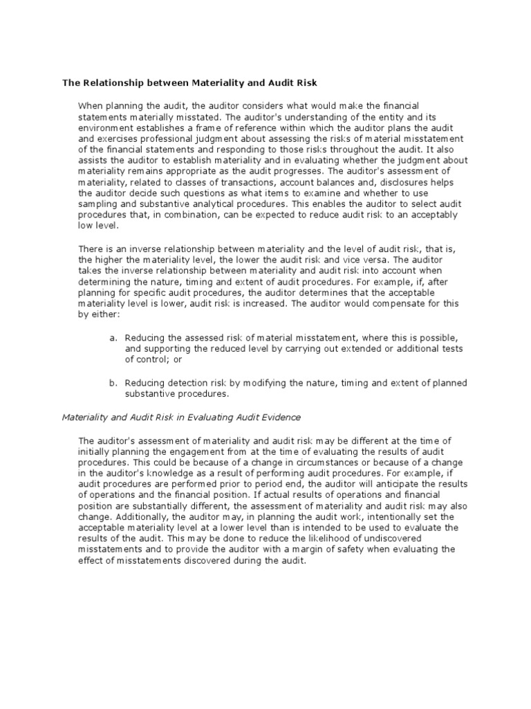 The Relationship Between Materiality and Audit Risk | PDF | Financial ...