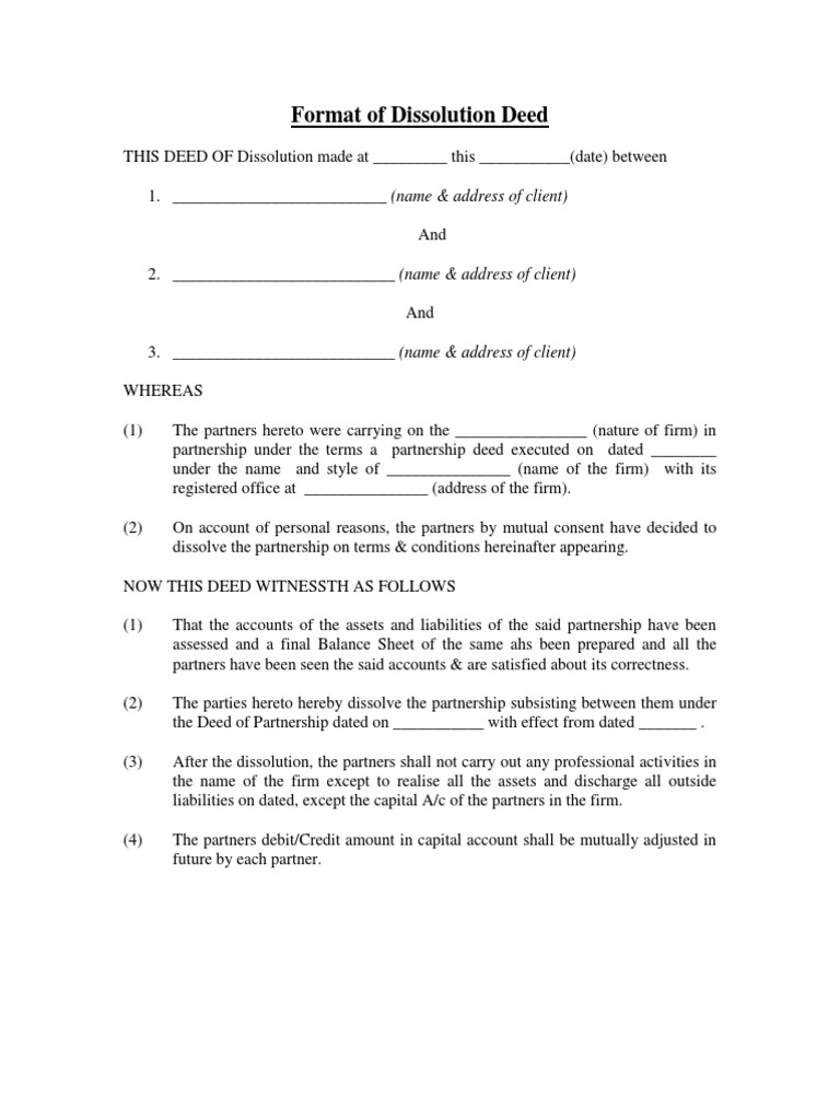 Format of Dissolution Deed | PDF