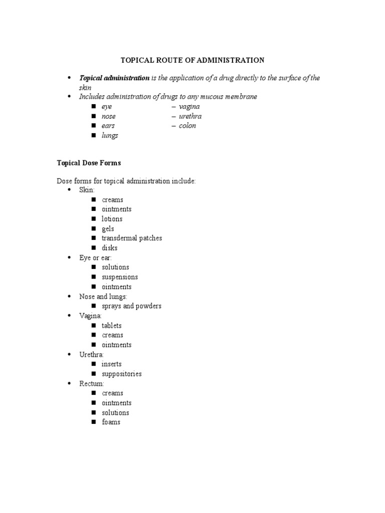 Topical Route of Administration | PDF | Topical Medication | Medical ...